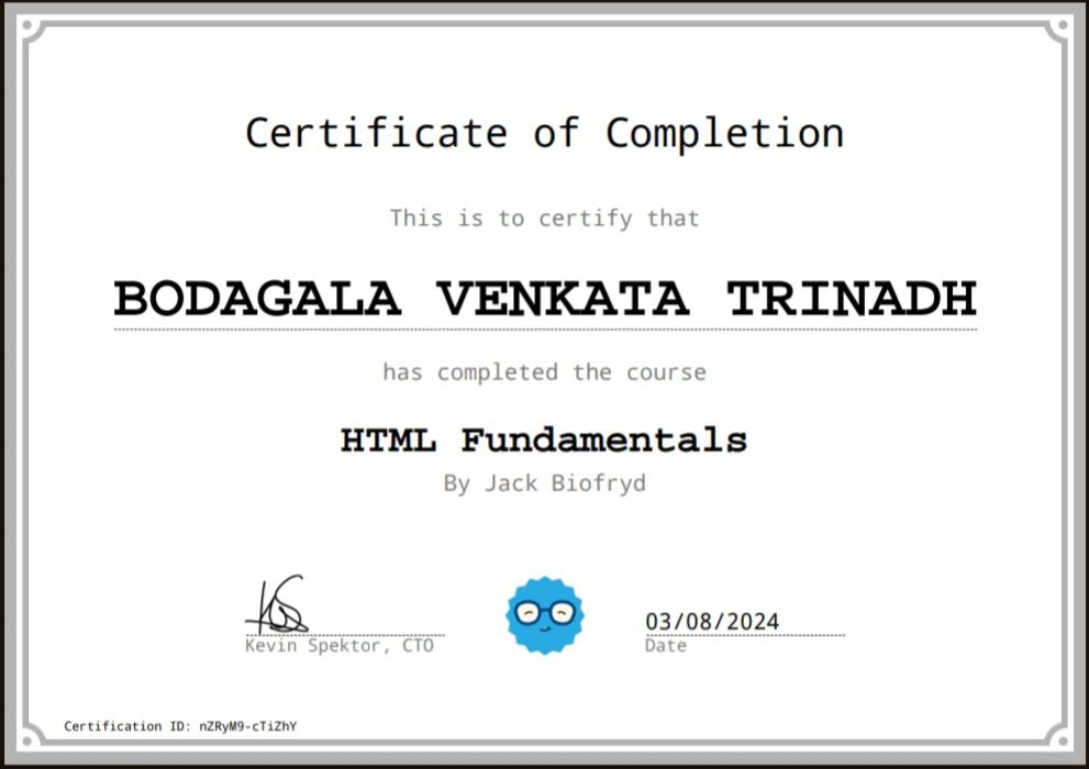 Completed HTML Fundamentals course on Coddy | BODAGALA VENKATA TRINADH ... Completed HTML Fundamentals course on Coddy | BODAGALA VENKATA TRINADH ...