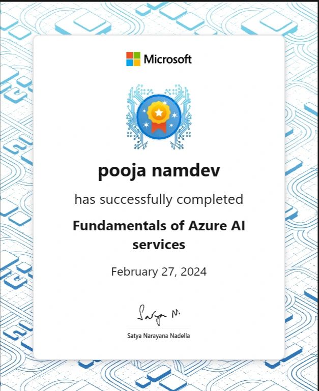 Pooja Namdev on LinkedIn: #ai #microsoftcertified #azureai # ... Pooja Namdev on LinkedIn: #ai #microsoftcertified #azureai # ...