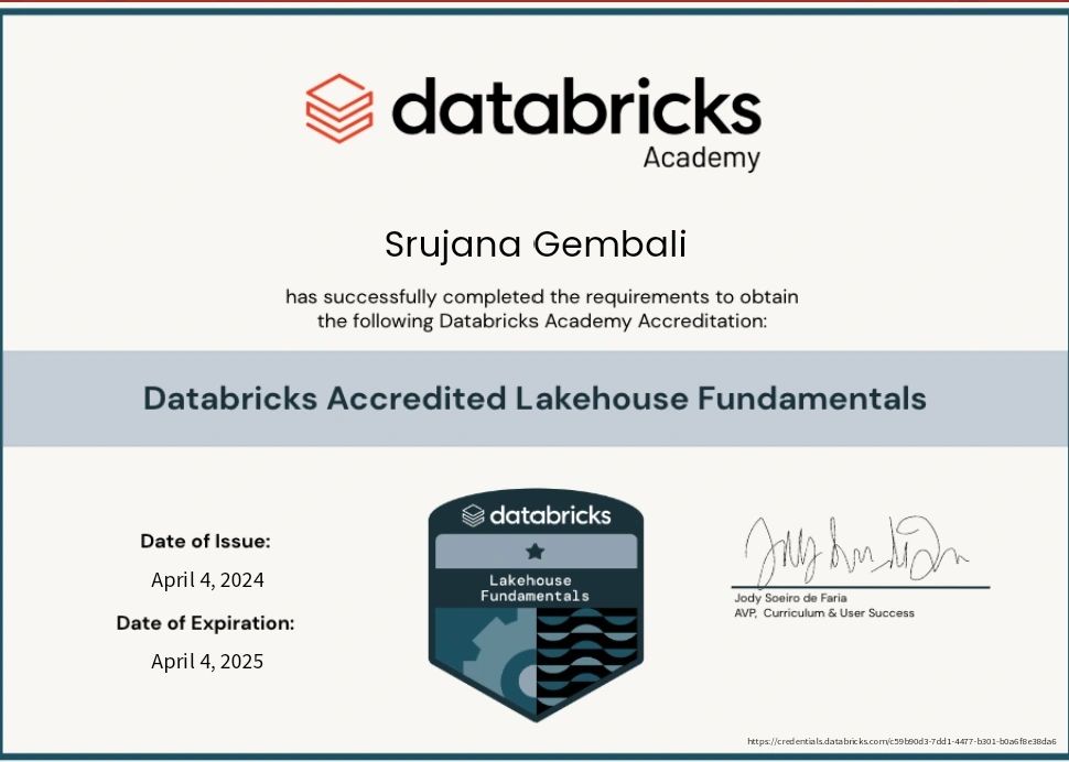 Srujana Gembali on LinkedIn: #databricks #lakehouse Srujana Gembali on LinkedIn: #databricks #lakehouse