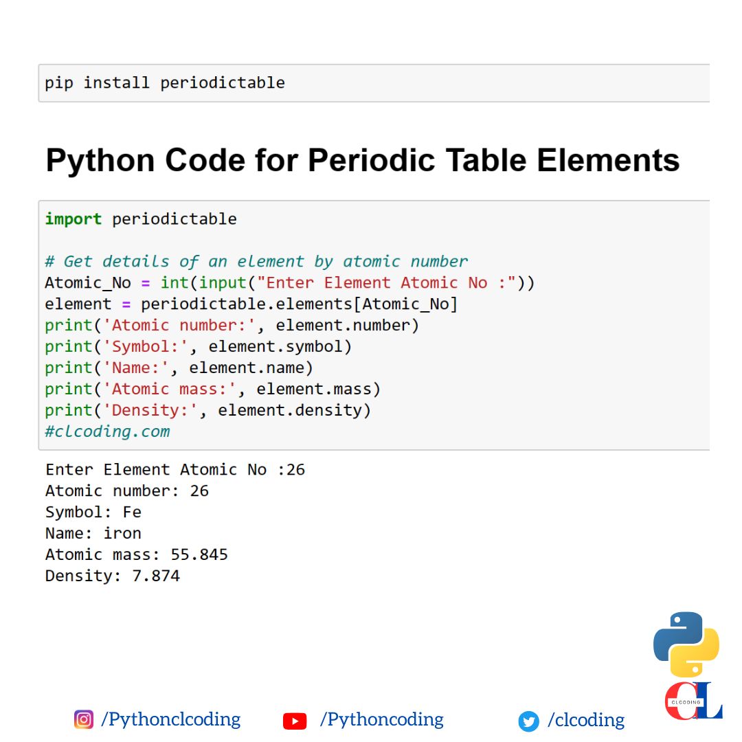 Python Code for Periodic Table Elements | Python Coding Python Code for Periodic Table Elements | Python Coding