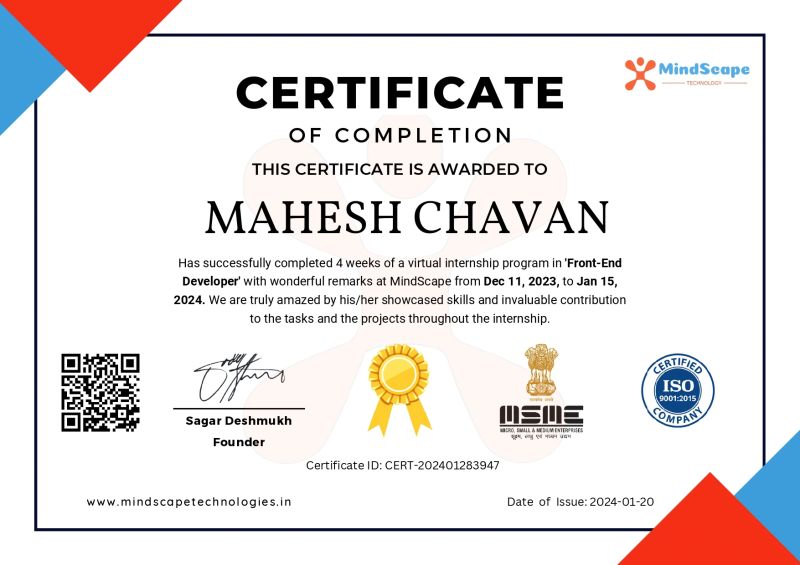 MAHESH CHAVAN on LinkedIn: #frontenddeveloper #internshipsuccess MAHESH CHAVAN on LinkedIn: #frontenddeveloper #internshipsuccess