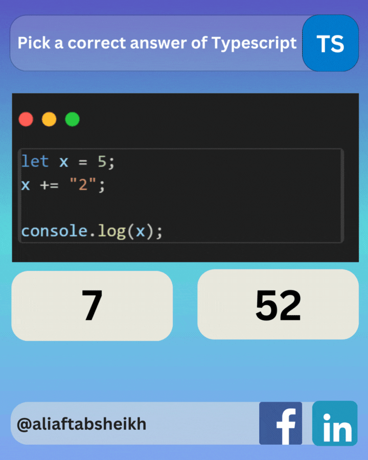 Ali Aftab Sheikh on LinkedIn: #tsquiz #typescript #quiztime # ... Ali Aftab Sheikh on LinkedIn: #tsquiz #typescript #quiztime # ...