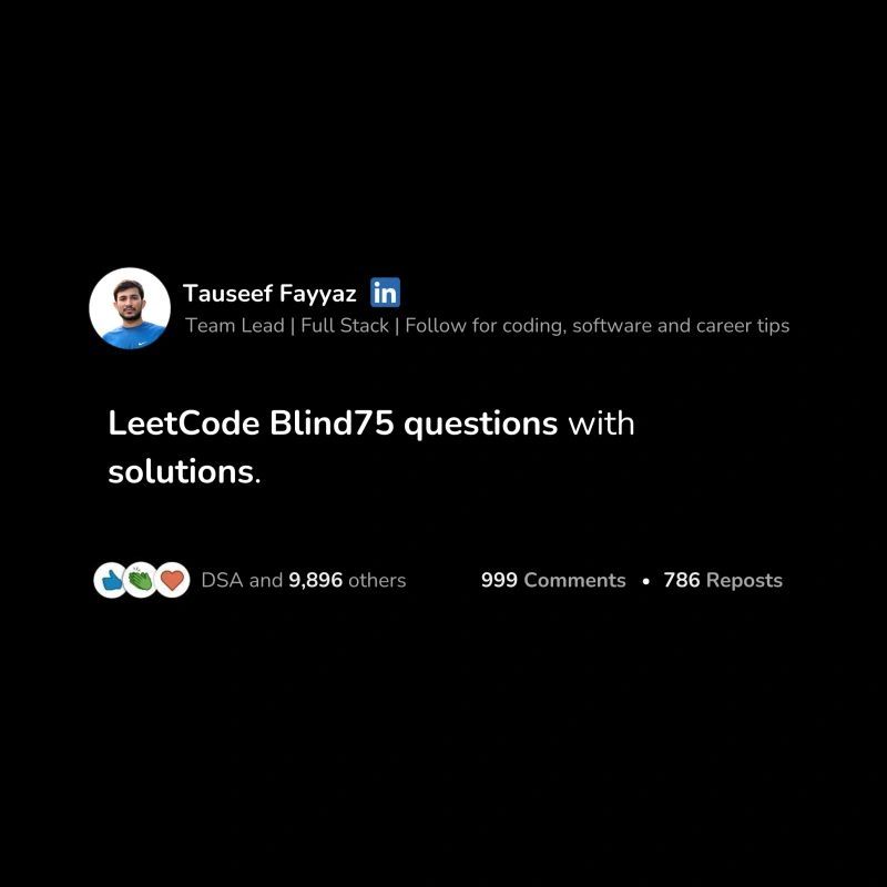 #dsa #leetcode #blind75 #intervewtips #softwareengineering | Tauseef ... #dsa #leetcode #blind75 #intervewtips #softwareengineering | Tauseef ...