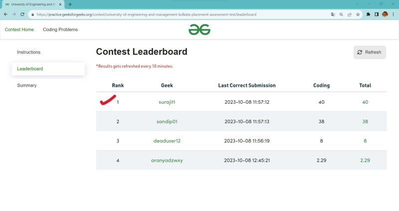 Surajit Dey on LinkedIn: #gfg #coding #contest #dsa Surajit Dey on LinkedIn: #gfg #coding #contest #dsa