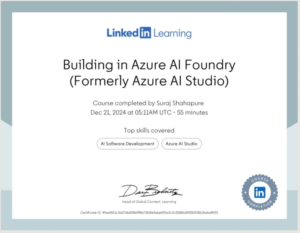 Suraj Shahapure on LinkedIn: #azureaistudio #certificationachievement # ... Suraj Shahapure on LinkedIn: #azureaistudio #certificationachievement # ...
