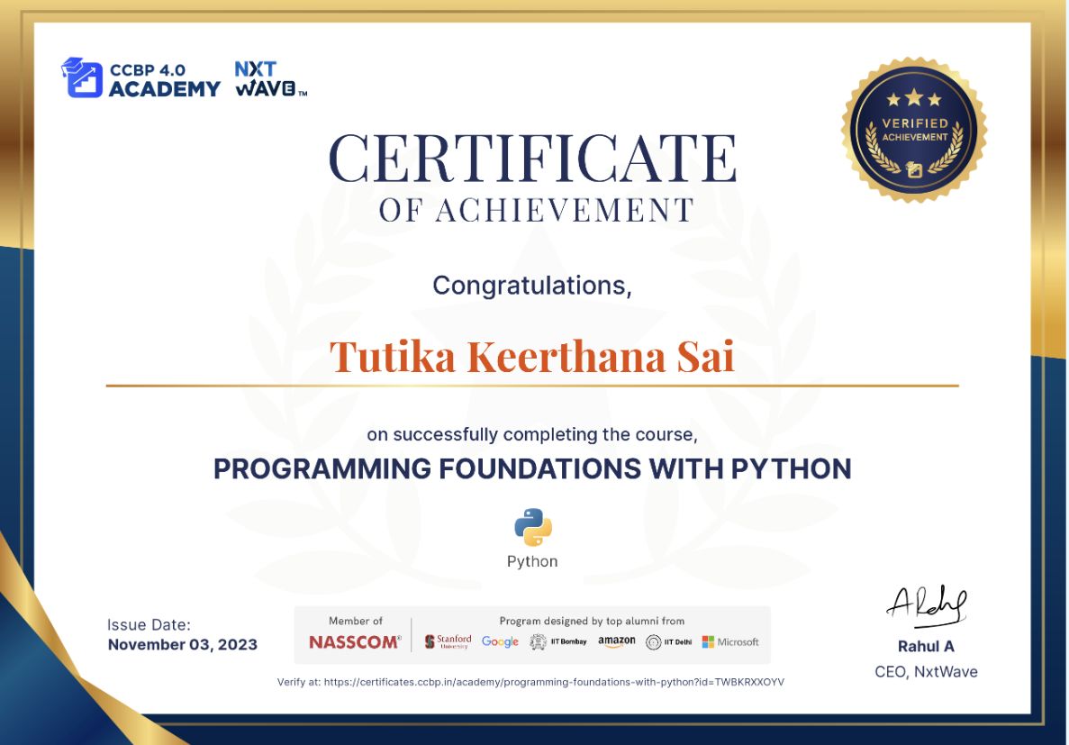 Keerthana Sai Tutika on LinkedIn: #python #certificationcomplete # ... Keerthana Sai Tutika on LinkedIn: #python #certificationcomplete # ...