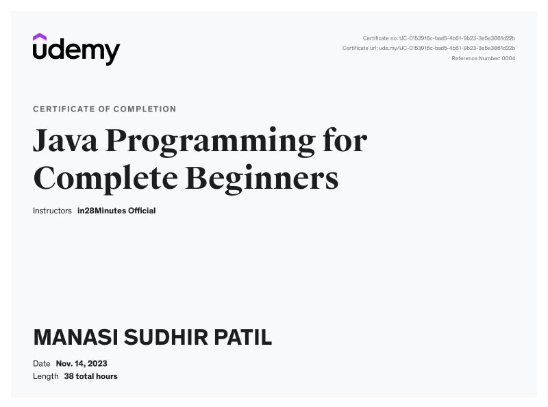 Manasi Patil on LinkedIn: #udemy #java #certificationcomplete Manasi Patil on LinkedIn: #udemy #java #certificationcomplete