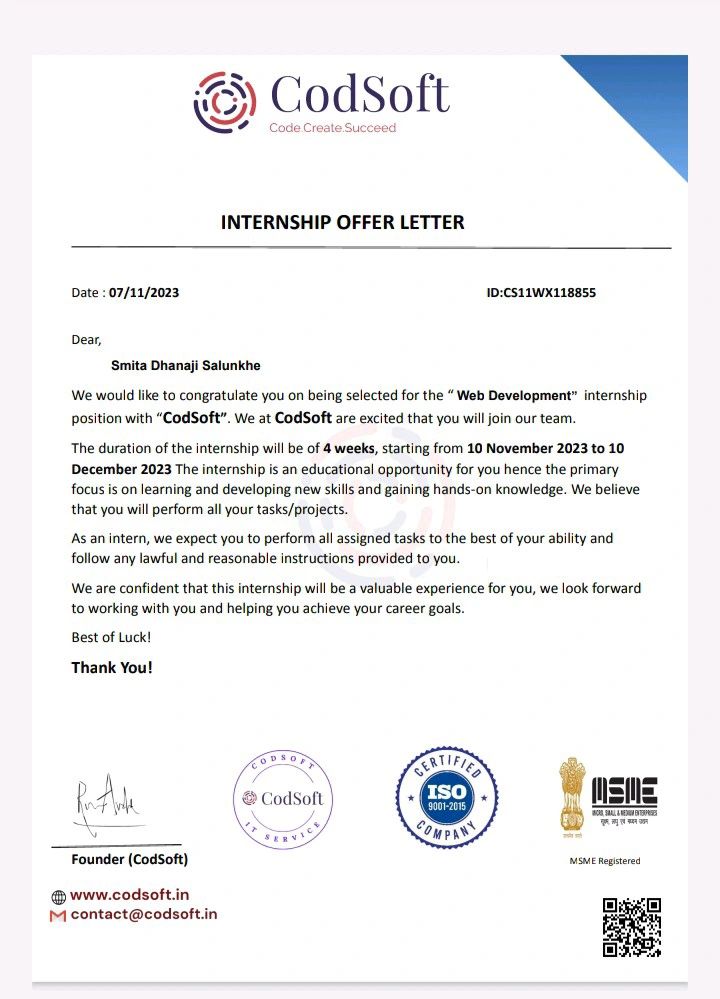 SMITA SALUNKHE on LinkedIn: #codesoft #codesoft #codesoftinternship # ... SMITA SALUNKHE on LinkedIn: #codesoft #codesoft #codesoftinternship # ...