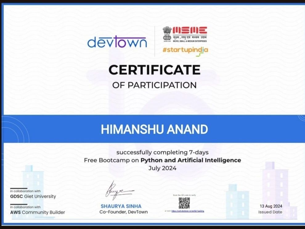 Himanshu Anand on LinkedIn: #devtown #python #artificialintelligence Himanshu Anand on LinkedIn: #devtown #python #artificialintelligence