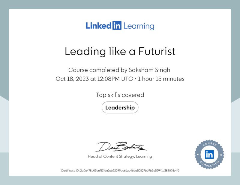 Saksham Singh on LinkedIn: Certificate of Completion Saksham Singh on LinkedIn: Certificate of Completion