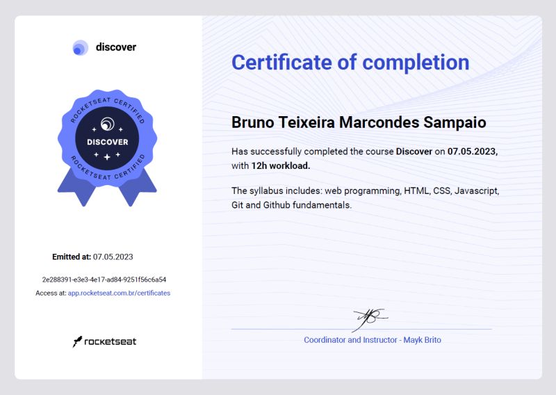 I have just completed the Discover syllabus from Rocketseat, which ... I have just completed the Discover syllabus from Rocketseat, which ...