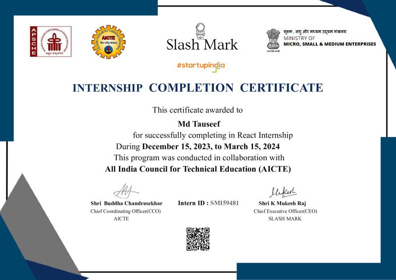 Md Tauseef on LinkedIn: #reactjs #internshipcompletion #webdevelopment ... Md Tauseef on LinkedIn: #reactjs #internshipcompletion #webdevelopment ...