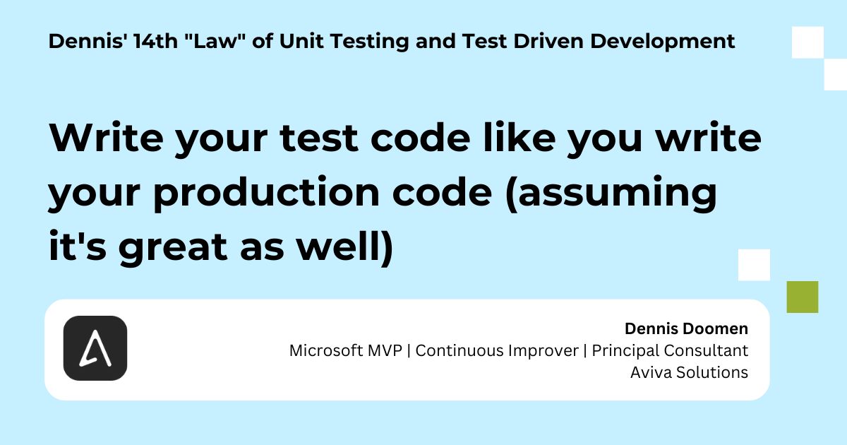 Dennis Doomen on LinkedIn: #tdd #dry #unittesting #codequality # ... Dennis Doomen on LinkedIn: #tdd #dry #unittesting #codequality # ...