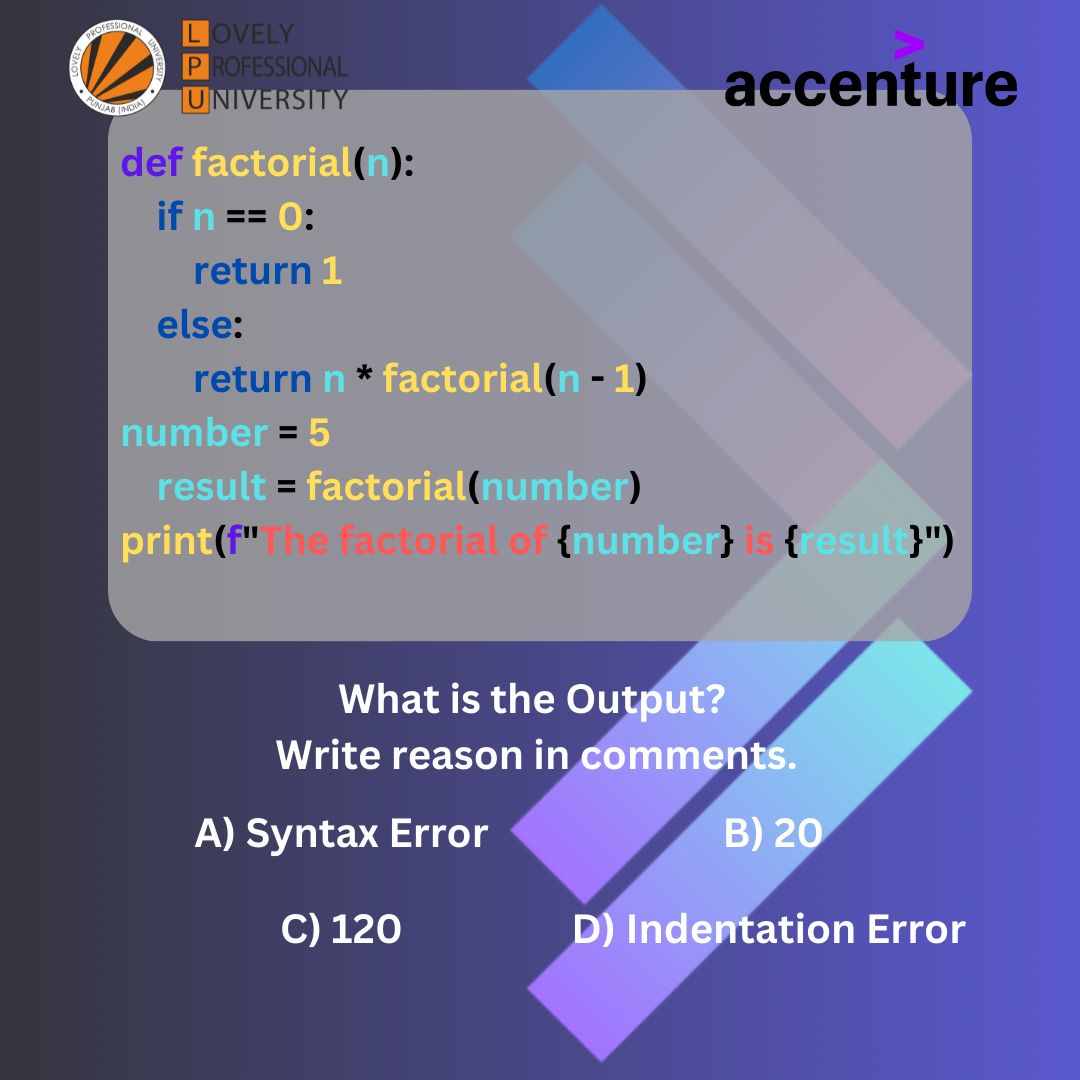 Accenture Emph on LinkedIn: #pythonquiz #codechallenge #brainteaser Accenture Emph on LinkedIn: #pythonquiz #codechallenge #brainteaser