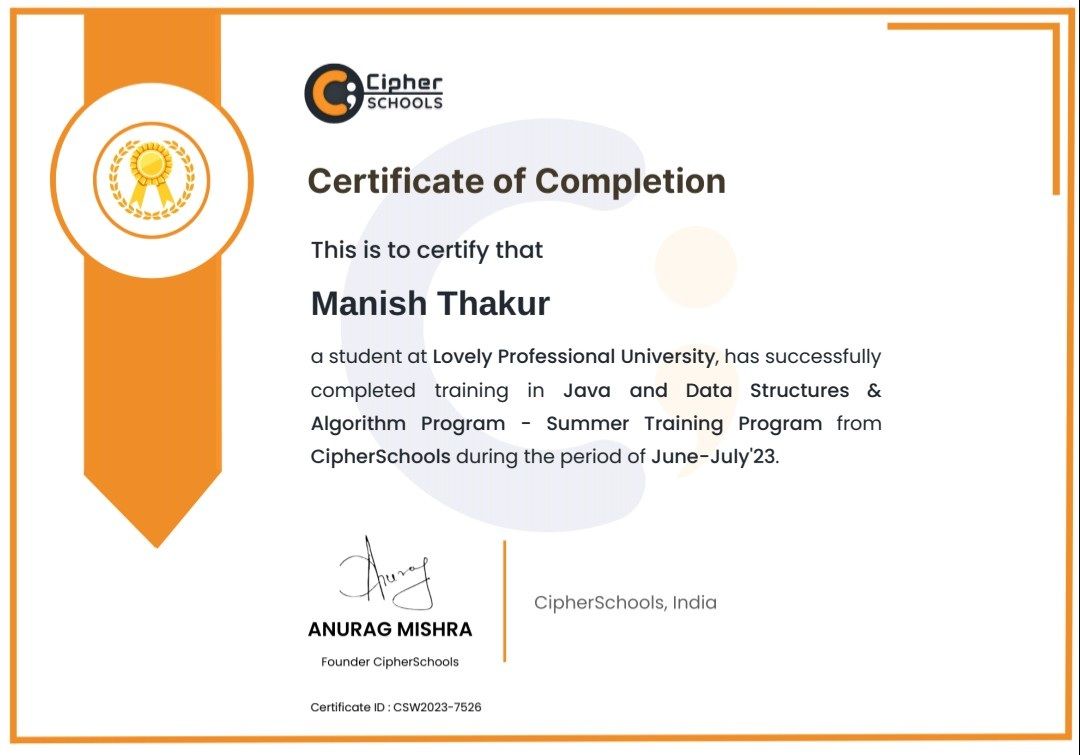 Manish Thakur on LinkedIn: #connections #java #dsa #summertraining # ... Manish Thakur on LinkedIn: #connections #java #dsa #summertraining # ...