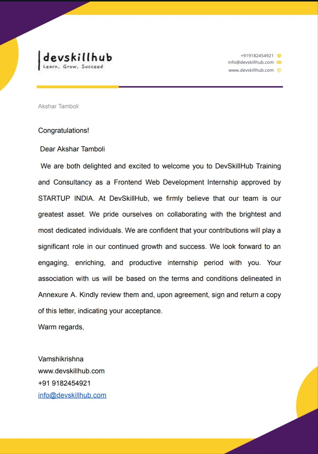 Akshar Tamboli on LinkedIn: #devskillhub #internship #newchapter Akshar Tamboli on LinkedIn: #devskillhub #internship #newchapter