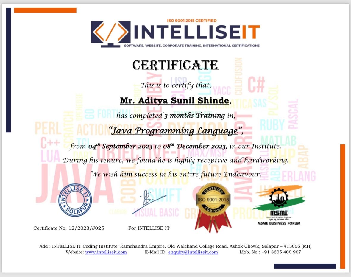 Aditya Shinde on LinkedIn: #java #programming #training Aditya Shinde on LinkedIn: #java #programming #training