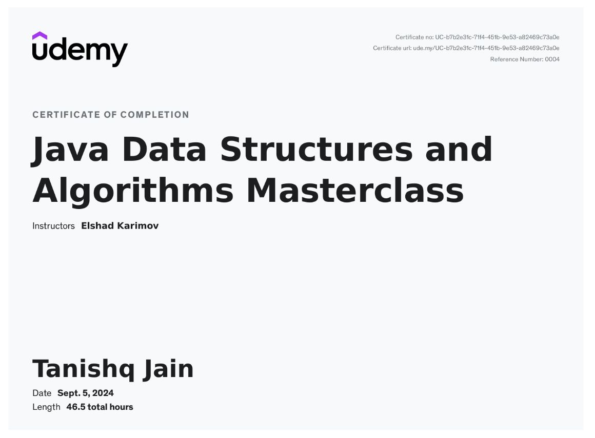 Tanishq Jain on LinkedIn: Completed DSA course on Udemy Tanishq Jain on LinkedIn: Completed DSA course on Udemy