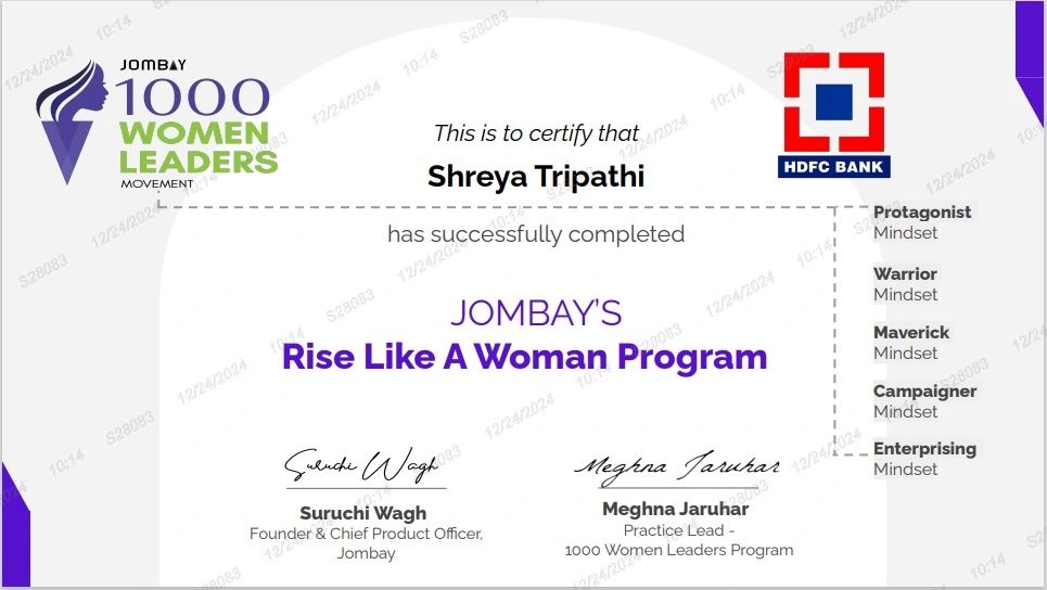 Shreya Tripathi on LinkedIn: #jombay #1000womenleadersprogram Shreya Tripathi on LinkedIn: #jombay #1000womenleadersprogram