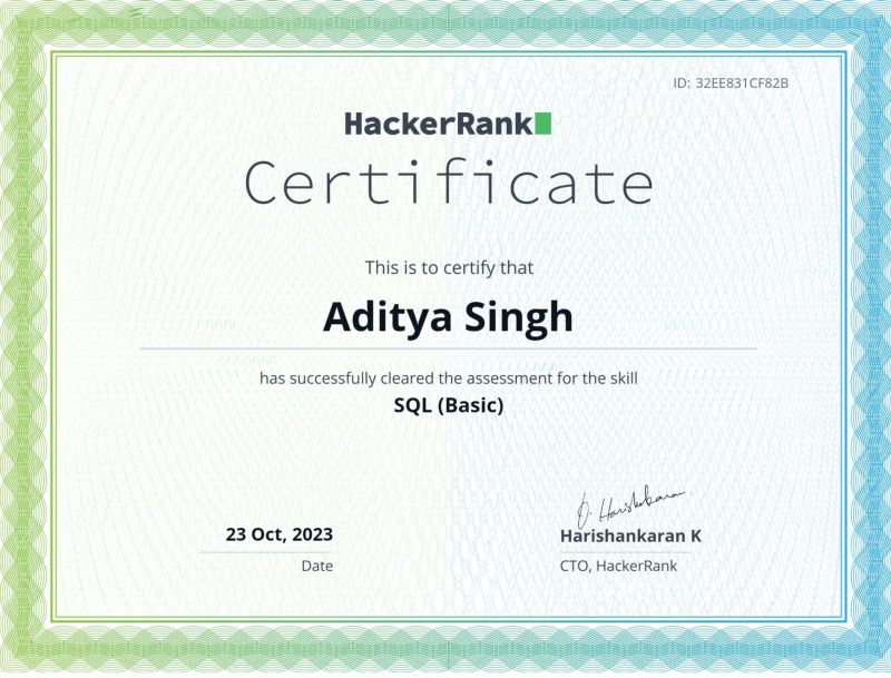 Passed SQL Basic HackerRank | Aditya Singh posted on the topic | LinkedIn Passed SQL Basic HackerRank | Aditya Singh posted on the topic | LinkedIn