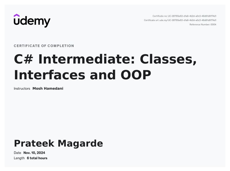Prateek Magarde on LinkedIn: C# Intermediate: Classes, Interfaces and ... Prateek Magarde on LinkedIn: C# Intermediate: Classes, Interfaces and ...