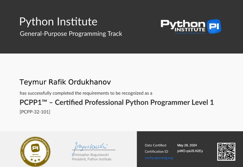 Teymur Ordukhanov on LinkedIn: PCPP1 – Certified Professional Python ... Teymur Ordukhanov on LinkedIn: PCPP1 – Certified Professional Python ...