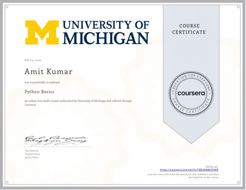 Amit Kumar on LinkedIn: #python #certification #techskills Amit Kumar on LinkedIn: #python #certification #techskills