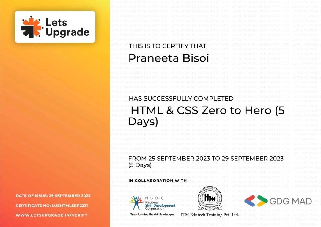 Praneeta Bisoi on LinkedIn: #html #css #webdevelopment #letsupgrade Praneeta Bisoi on LinkedIn: #html #css #webdevelopment #letsupgrade