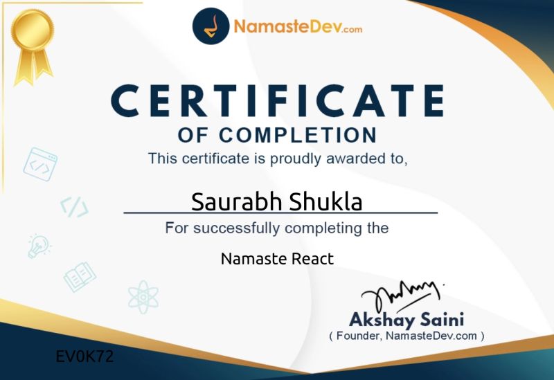 Completed 'Namaste React' course by Akshay Saini | Saurabh Shukla🪴 ... Completed 'Namaste React' course by Akshay Saini | Saurabh Shukla🪴 ...