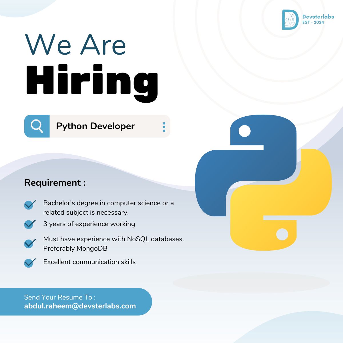 Devster Labs LLC on LinkedIn: #hiring #remote #python #nodejs #nosql # ... Devster Labs LLC on LinkedIn: #hiring #remote #python #nodejs #nosql # ...