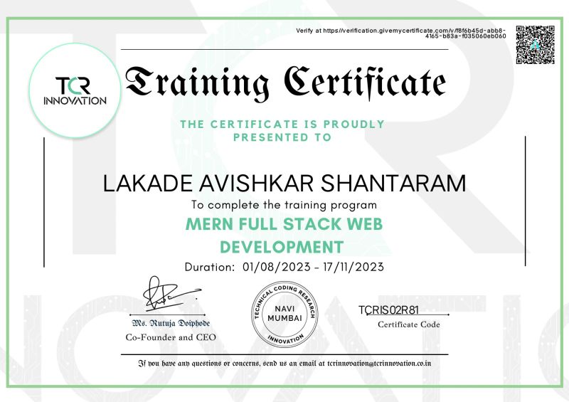 Avishkar Lakade on LinkedIn: #mernstack #tcrinnovation #webdevelopment Avishkar Lakade on LinkedIn: #mernstack #tcrinnovation #webdevelopment