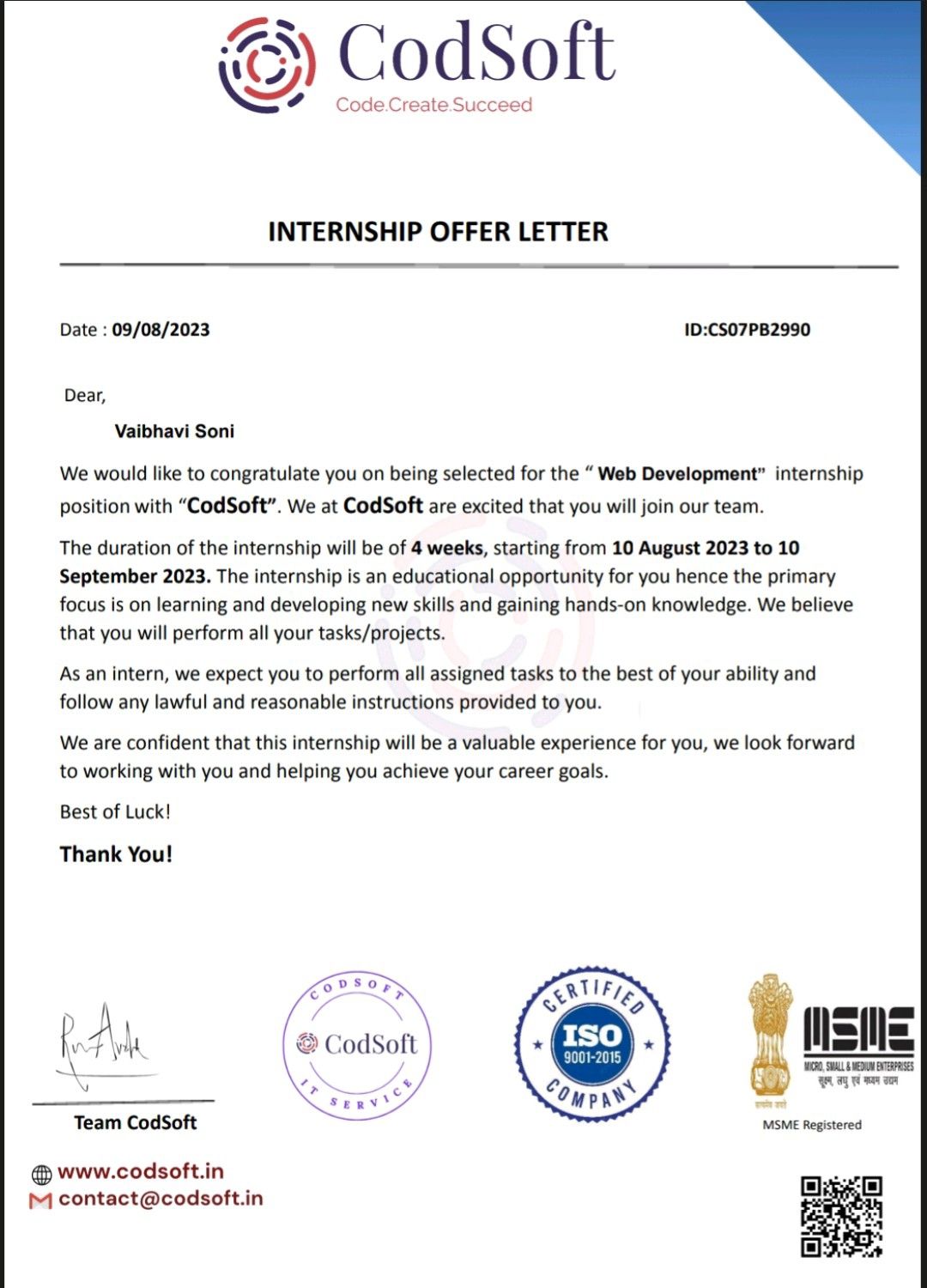 Vaibhavi Soni on LinkedIn: #codesoft #intership2023 #webdevelopment Vaibhavi Soni on LinkedIn: #codesoft #intership2023 #webdevelopment
