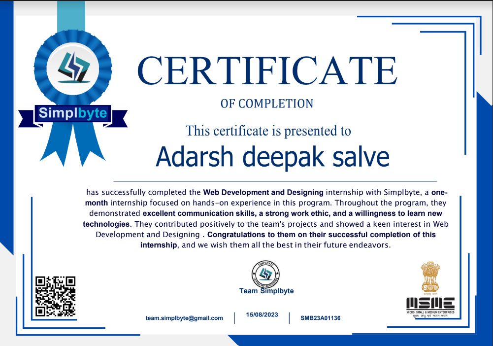 Adarsh Salve on LinkedIn: #intenship #webdevelopment #connections # ... Adarsh Salve on LinkedIn: #intenship #webdevelopment #connections # ...