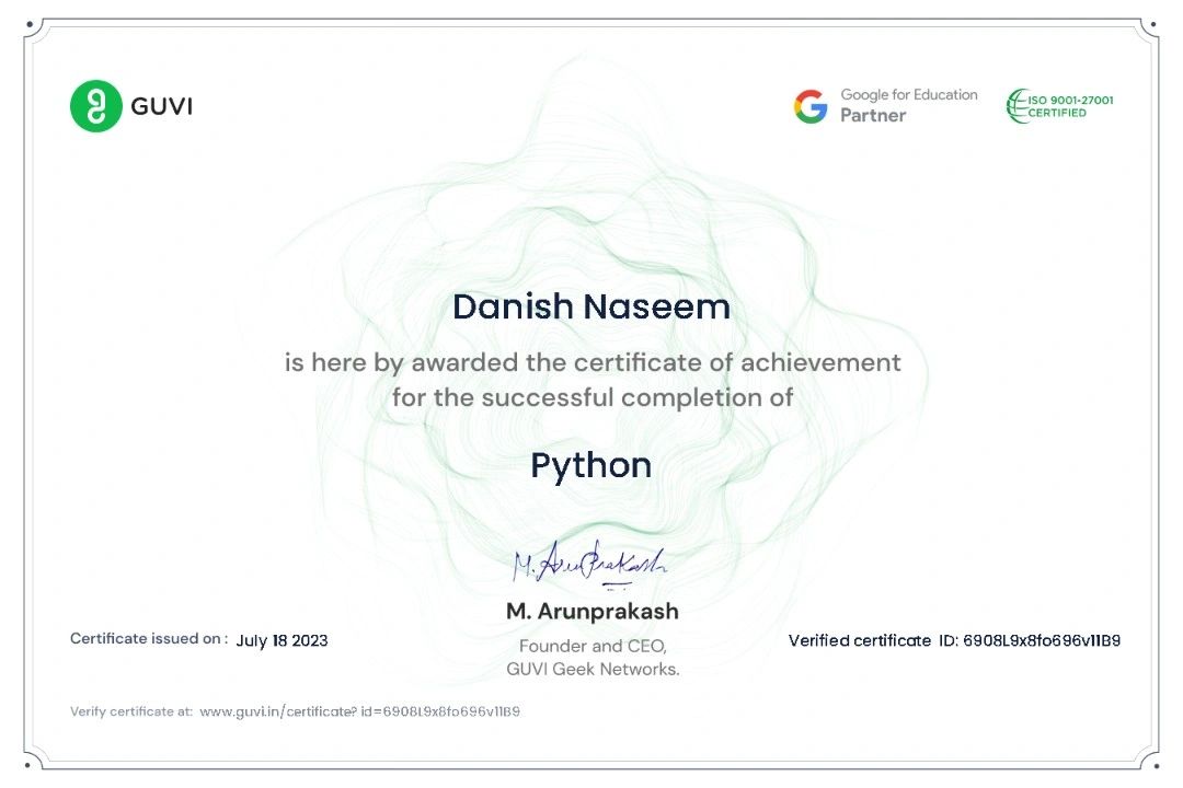 Danish Naseem on LinkedIn: #pythoncertified #lifelonglearner #codingjourney Danish Naseem on LinkedIn: #pythoncertified #lifelonglearner #codingjourney