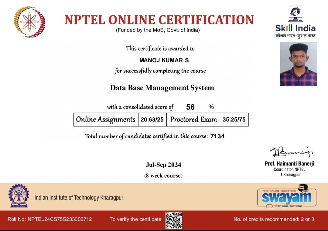Manoj Kumar on LinkedIn: #nptel #nptel #swayam #dbms Manoj Kumar on LinkedIn: #nptel #nptel #swayam #dbms