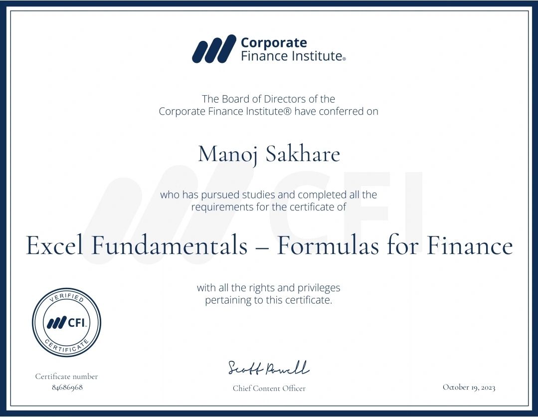 Manoj Sakhare on LinkedIn: #finance #mmimert #excel #certificate Manoj Sakhare on LinkedIn: #finance #mmimert #excel #certificate