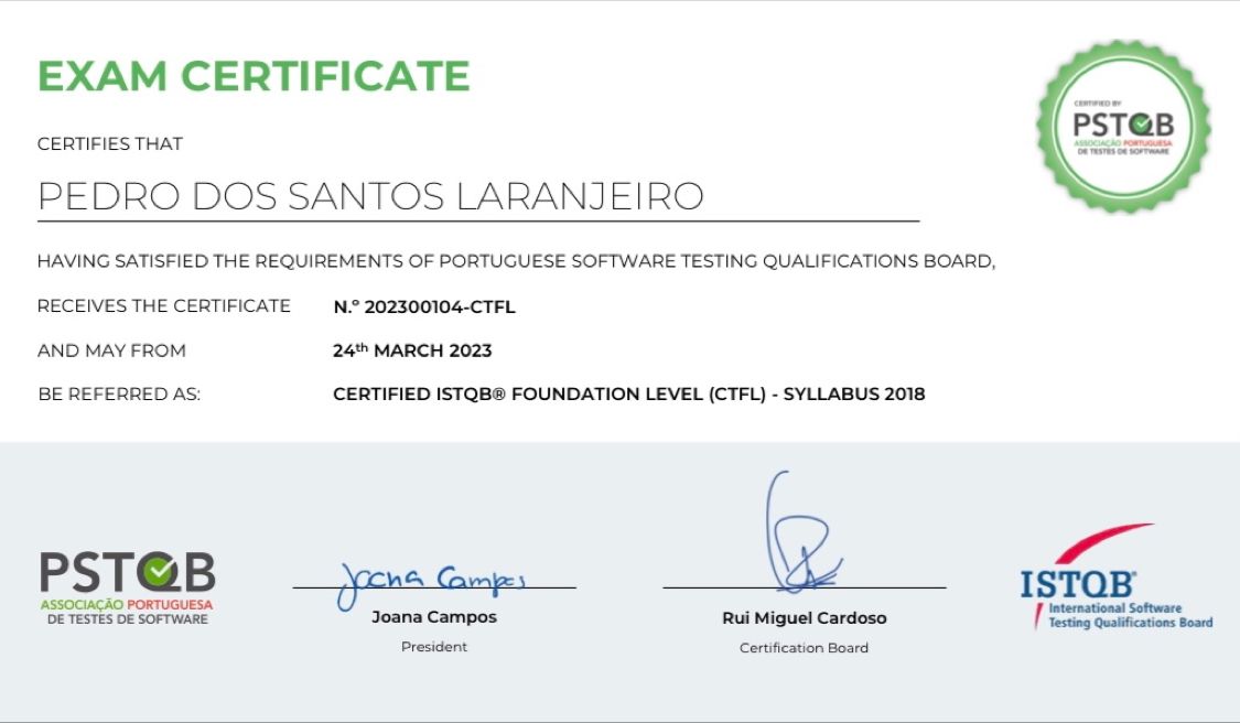 Pedro Laranjeiro on LinkedIn: ISTQB Certified - Check ️ Pedro Laranjeiro on LinkedIn: ISTQB Certified - Check ️