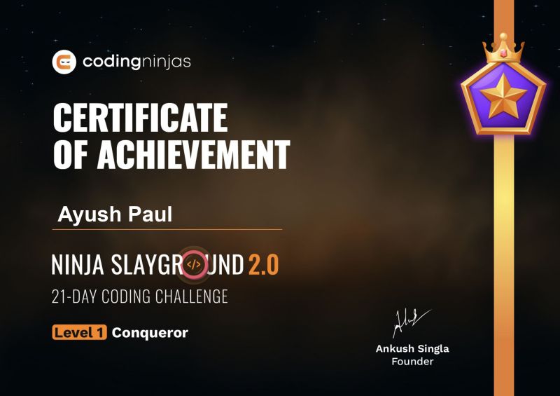 Ayush Paul on LinkedIn: #codingjourney #codingninjas #achievement # ... Ayush Paul on LinkedIn: #codingjourney #codingninjas #achievement # ...