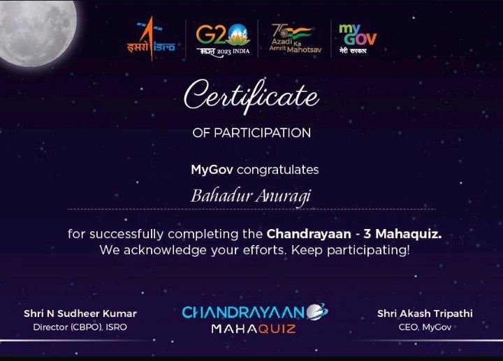 Bahadur Anuragi on LinkedIn: I am very happy to share my chandrayan 3 ... Bahadur Anuragi on LinkedIn: I am very happy to share my chandrayan 3 ...
