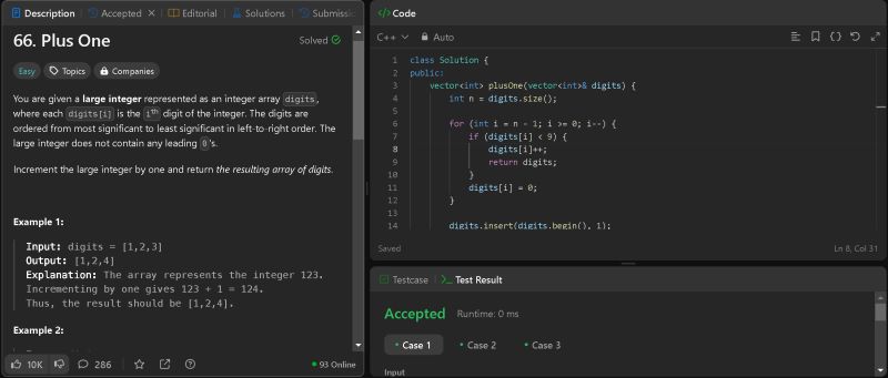 Solved LeetCode 66: Plus One with C++ | Raj Borse posted on the topic ... Solved LeetCode 66: Plus One with C++ | Raj Borse posted on the topic ...