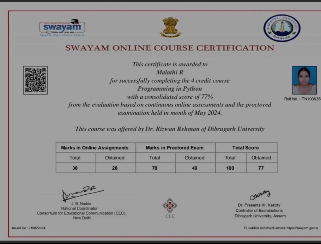 #python #programming #onlinelearning #swayam #certification | Malathi ... #python #programming #onlinelearning #swayam #certification | Malathi ...