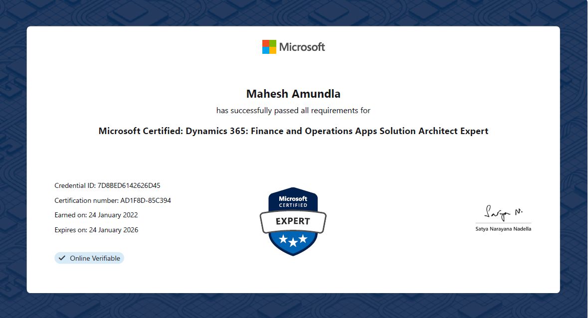 Mahesh Amundla on LinkedIn: #mslearn #architect #mb700 #d365 #d365fo # ... Mahesh Amundla on LinkedIn: #mslearn #architect #mb700 #d365 #d365fo # ...