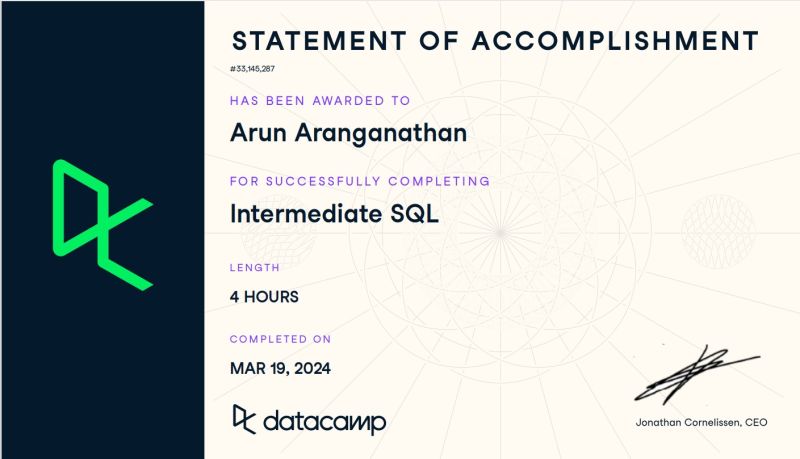 Arun Aranganathan on LinkedIn: #sql #dataanalytics #datacamp # ... Arun Aranganathan on LinkedIn: #sql #dataanalytics #datacamp # ...