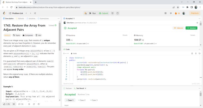 LeetCode challenge: Restore array from Adjacent Pairs | Shiv Karn ... LeetCode challenge: Restore array from Adjacent Pairs | Shiv Karn ...