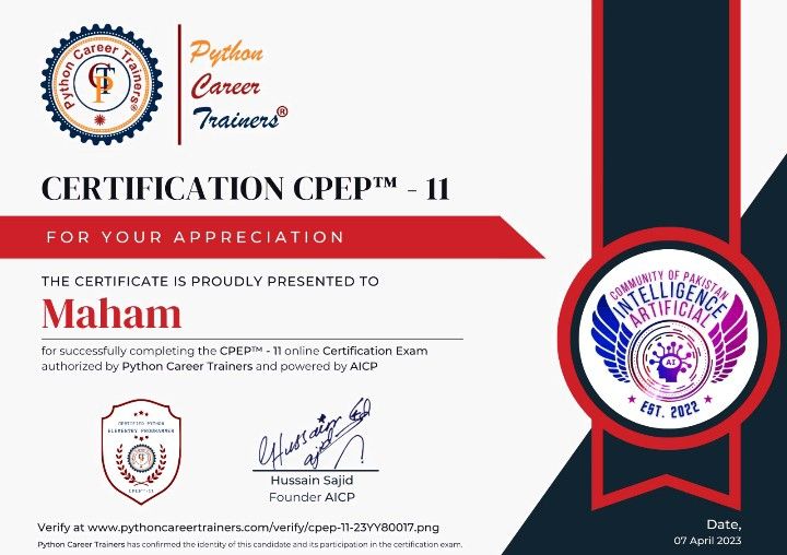 #python #programming #online #certificate | Maham Nadeem #python #programming #online #certificate | Maham Nadeem