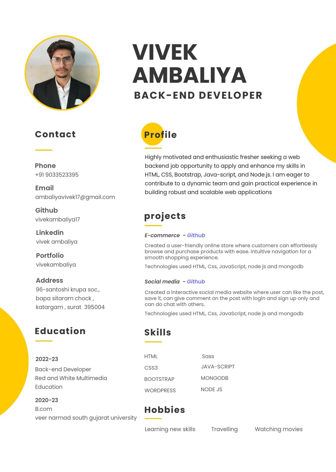 Vivek Ambaliya on LinkedIn: #resume #nodejs #backenddeveloper # ... Vivek Ambaliya on LinkedIn: #resume #nodejs #backenddeveloper # ...