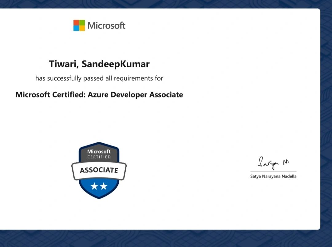 Sandeep Tiwari on LinkedIn: #microsoft #cognizant #azuredeveloper #az204 Sandeep Tiwari on LinkedIn: #microsoft #cognizant #azuredeveloper #az204