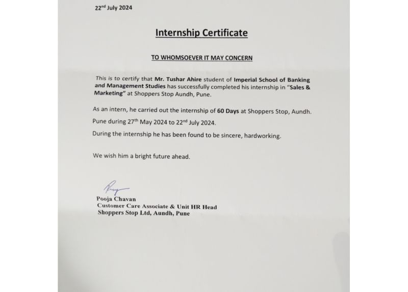 Tushar Ahire on LinkedIn: #internship #shoppersstop #2monthinternship Tushar Ahire on LinkedIn: #internship #shoppersstop #2monthinternship
