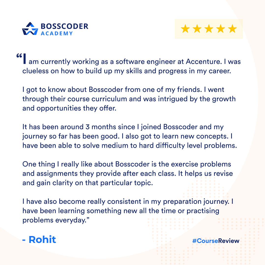 Bosscoder Academy on LinkedIn: #bosscoderacademy #review #coding # ... Bosscoder Academy on LinkedIn: #bosscoderacademy #review #coding # ...