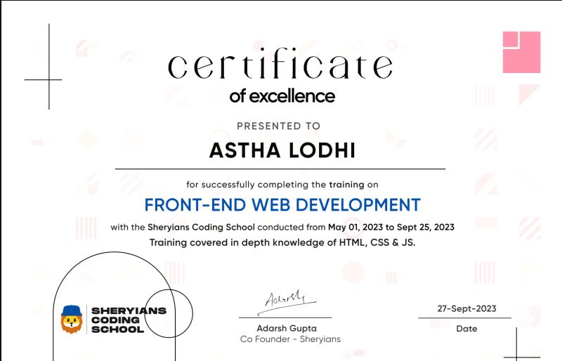 Astha Lodhi on LinkedIn: #frontenddevelopment #certificationjourney # ... Astha Lodhi on LinkedIn: #frontenddevelopment #certificationjourney # ...